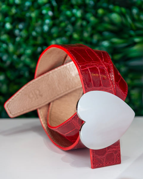 Glossy Red Gator Belt Strap with Heart Buckle – Double R Brand - Dallas